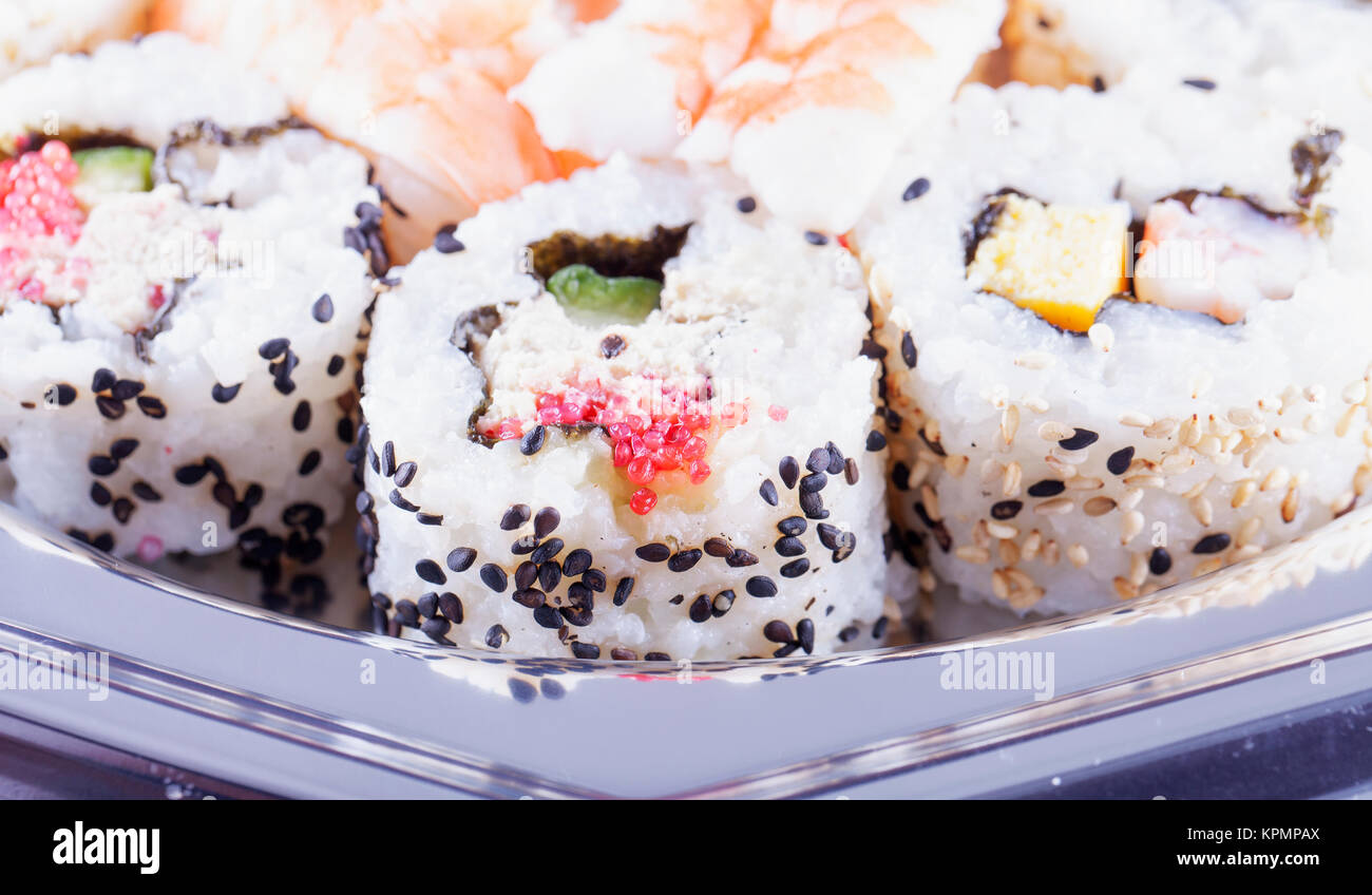 Sushi over plate Stock Photo - Alamy