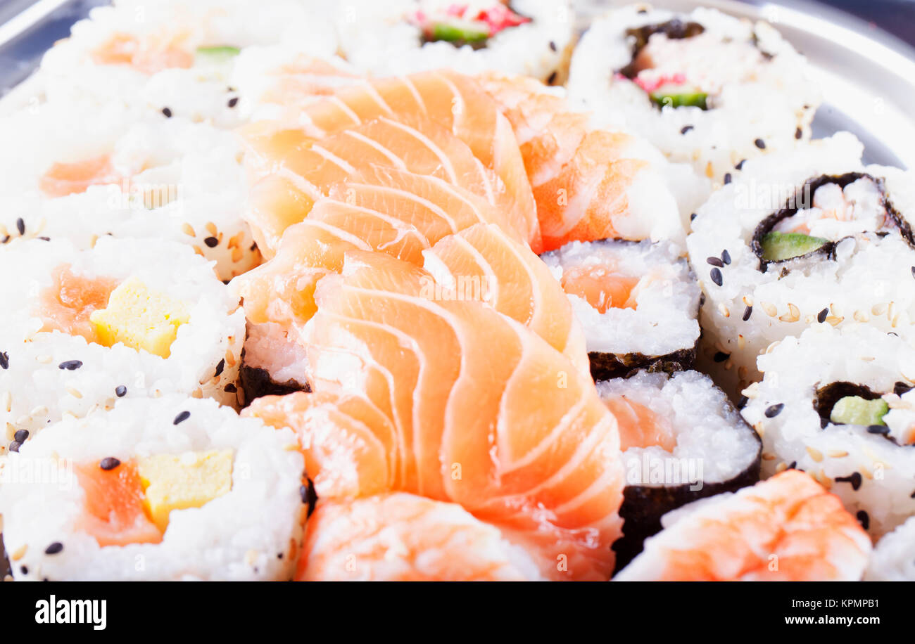 Sushi over plate Stock Photo - Alamy