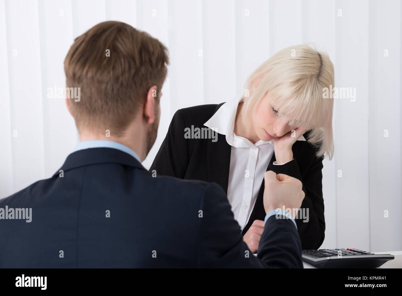 Boss Blaming Female Employee For Bad Results Stock Photo - Alamy