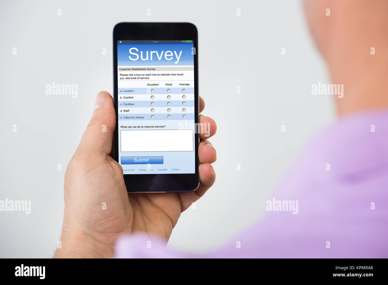 Person Hand Holding Smartphone Showing Survey Form Stock Photo - Alamy