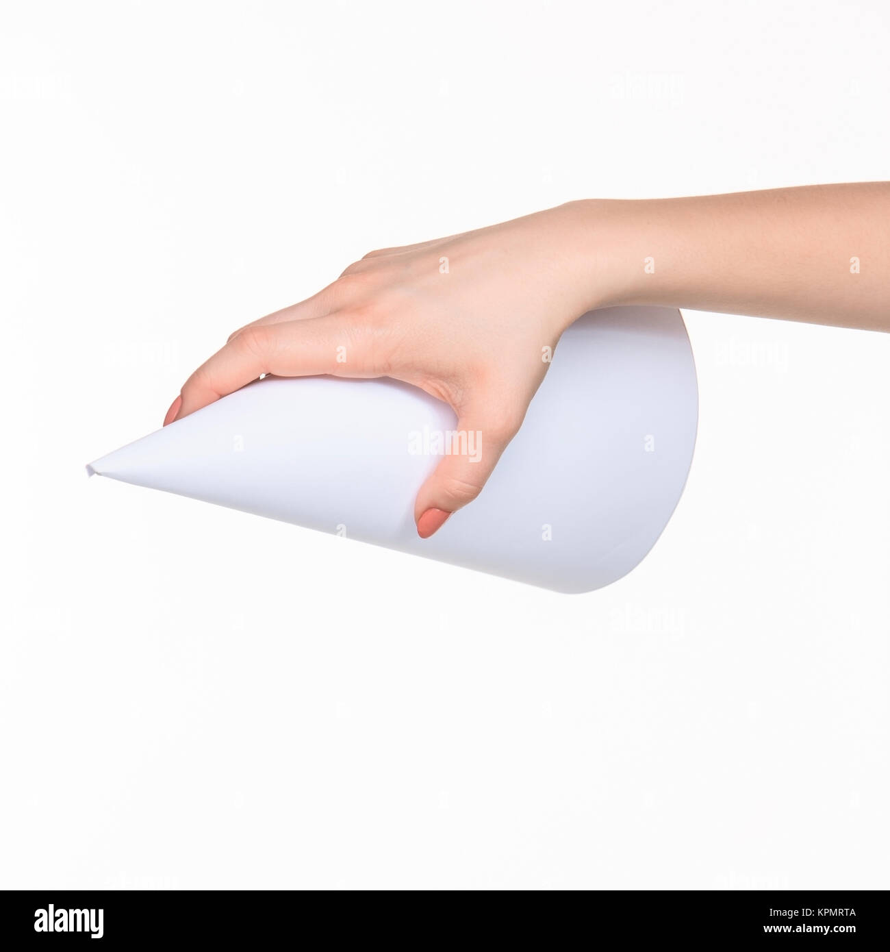 The cone in female hands on white background Stock Photo - Alamy