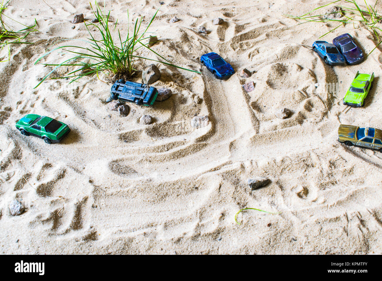 Racing cars on the sand compete in the game. Machines are trying to ...