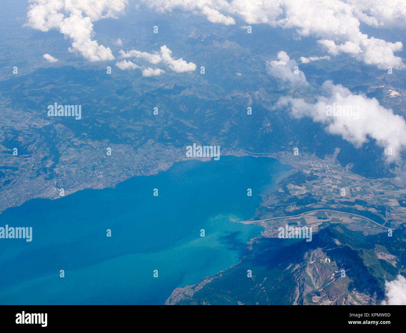 Aerial view of Bodensee lake aka Lake Constance at the border of ...
