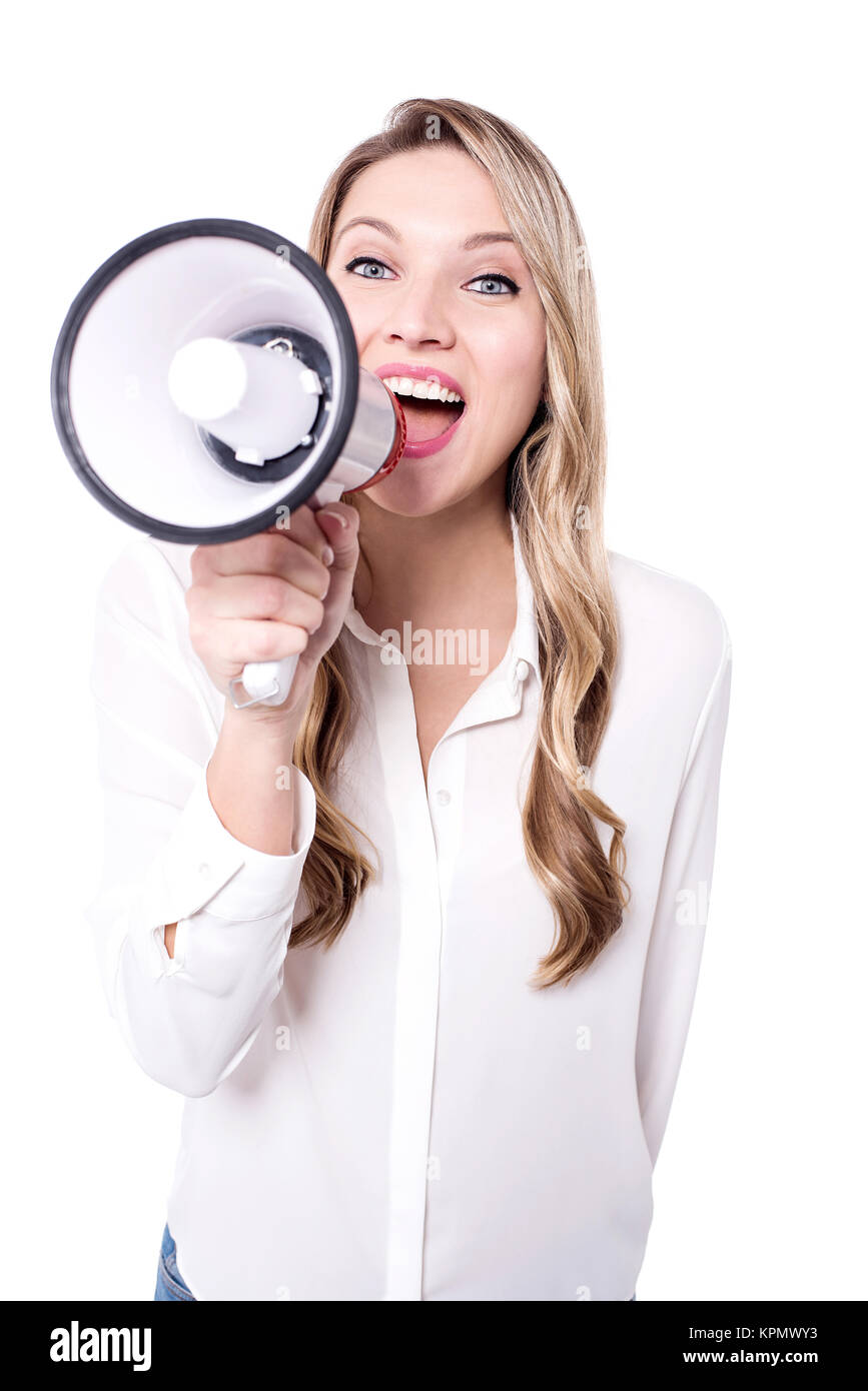 Smart woman making an announcement Stock Photo - Alamy