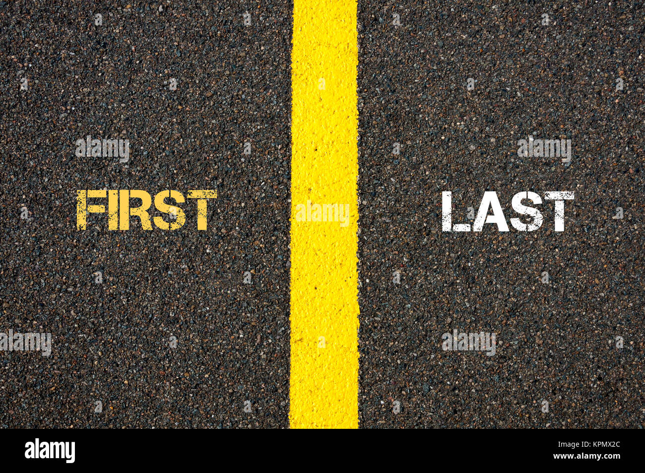 Antonym concept of FIRST versus LAST Stock Photo - Alamy