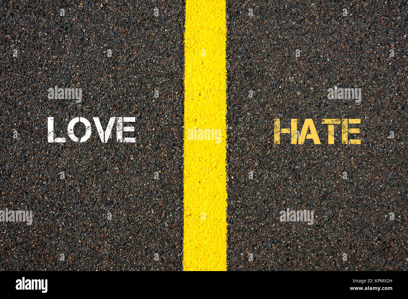 Antonym concept of LOVE versus HATE Stock Photo - Alamy