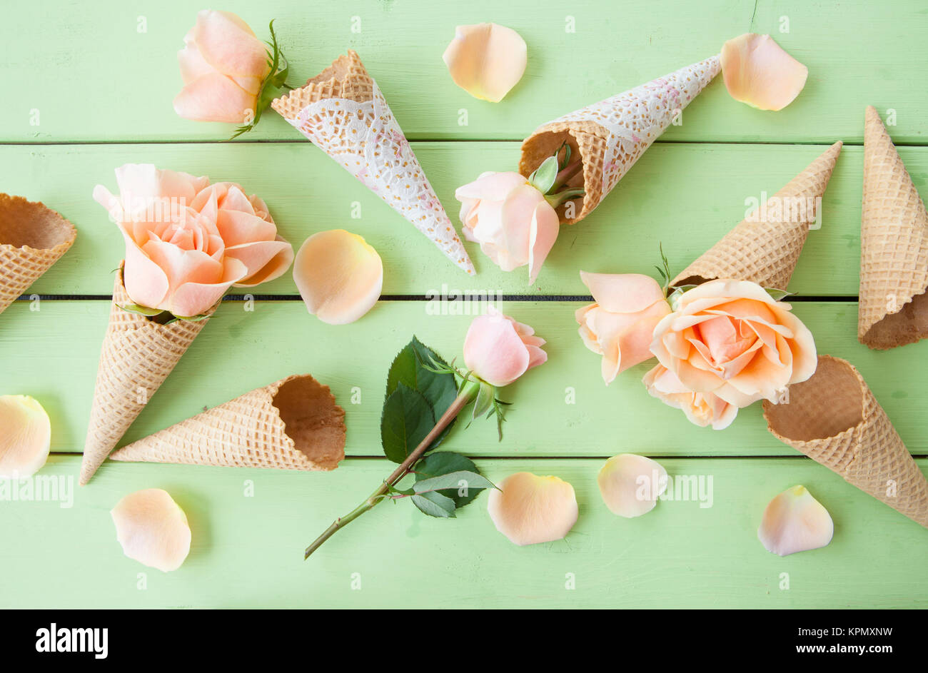 fresh roses in ice cream cones Stock Photo - Alamy