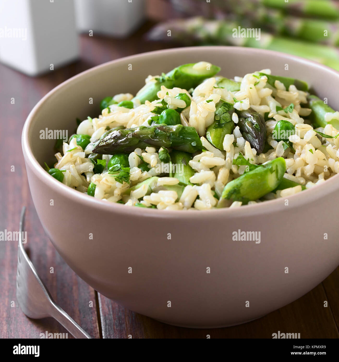 Asparagus Pea and Brown Rice Risotto Stock Photo - Alamy