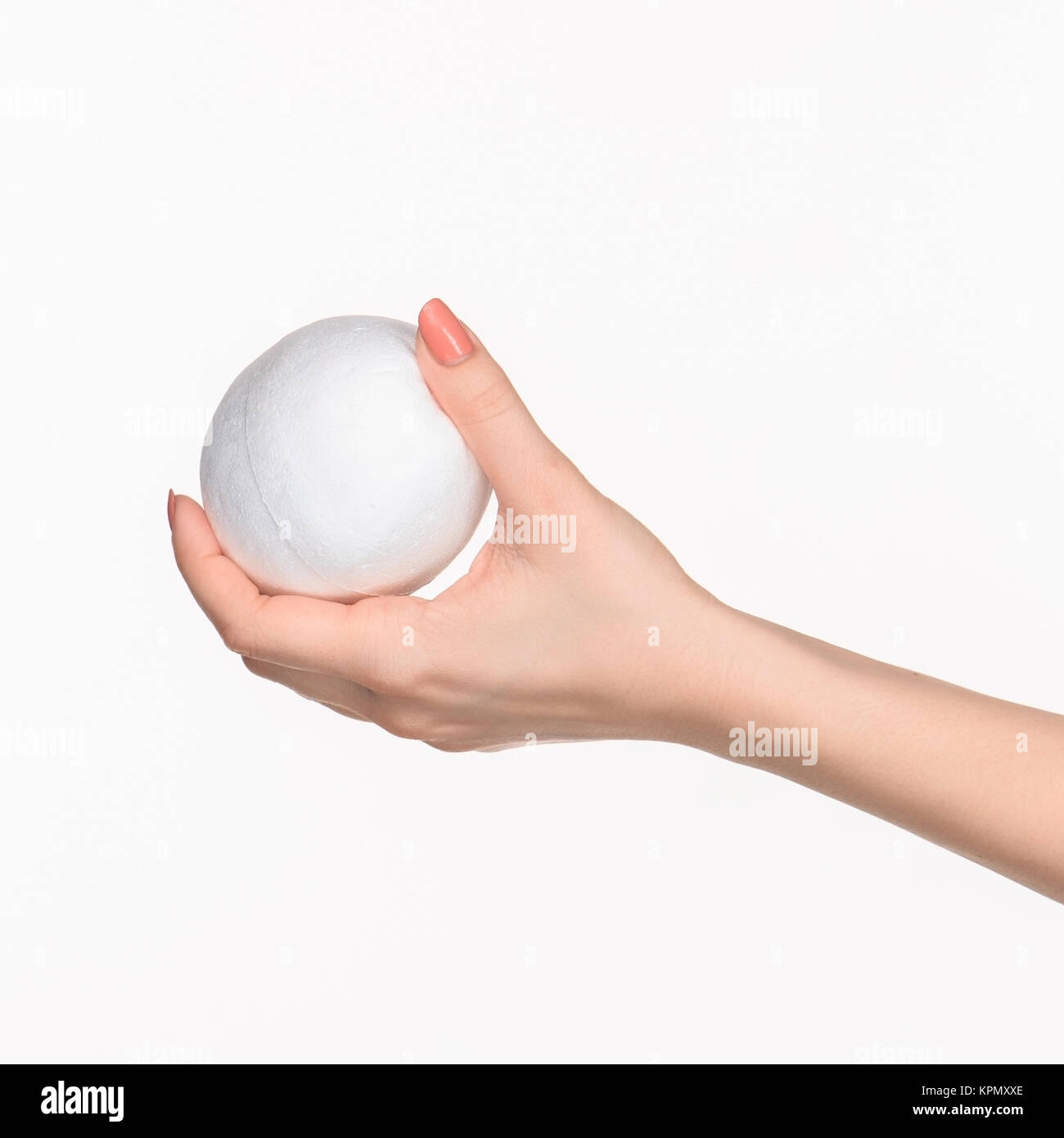 The female hand holding white blank styrofoam oval Stock Photo - Alamy