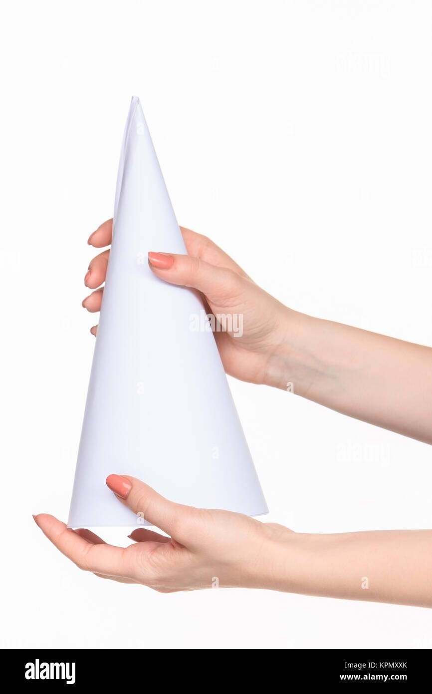 The cone in female hands on white background Stock Photo - Alamy