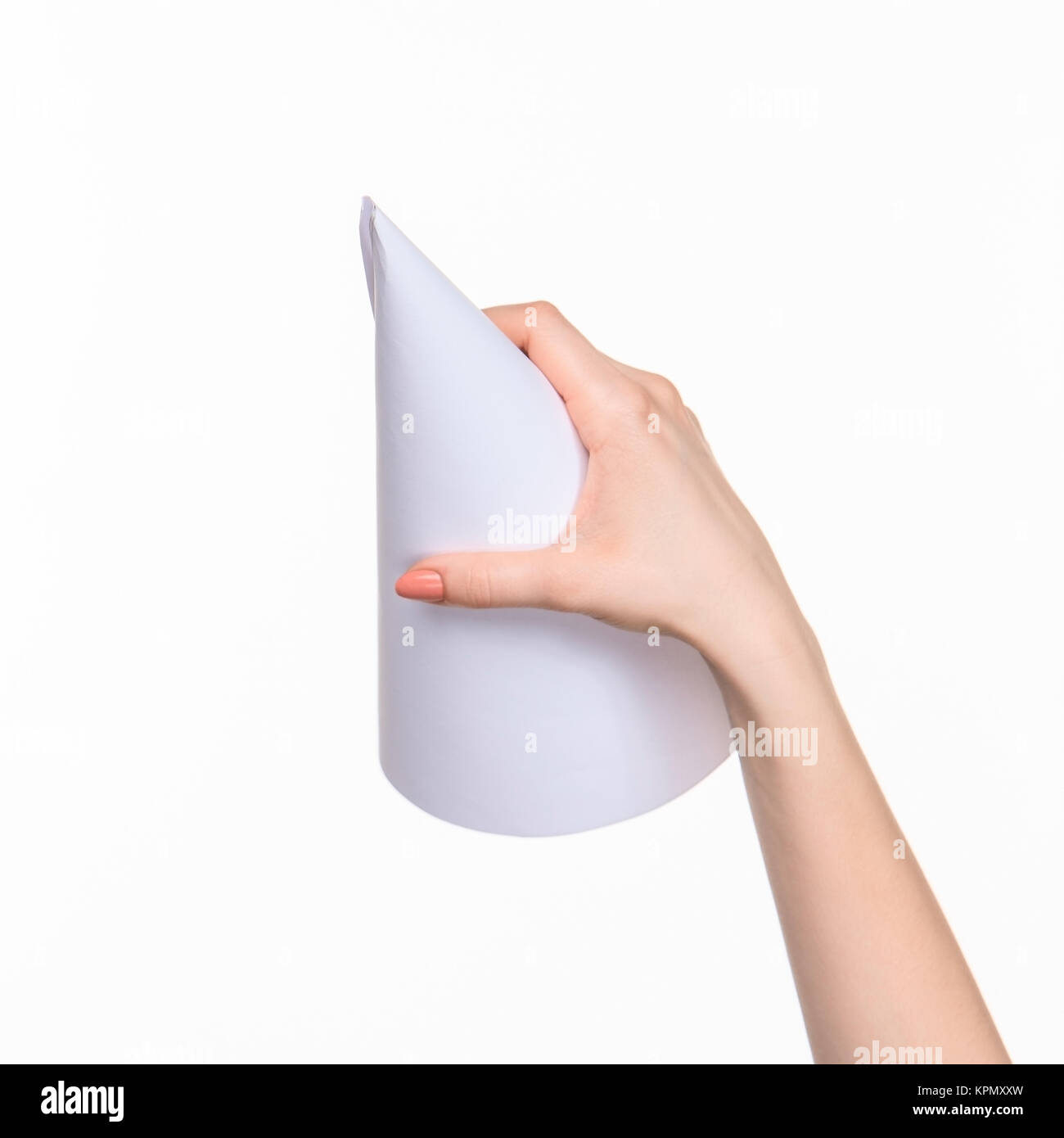 The cone in female hands on white background Stock Photo - Alamy