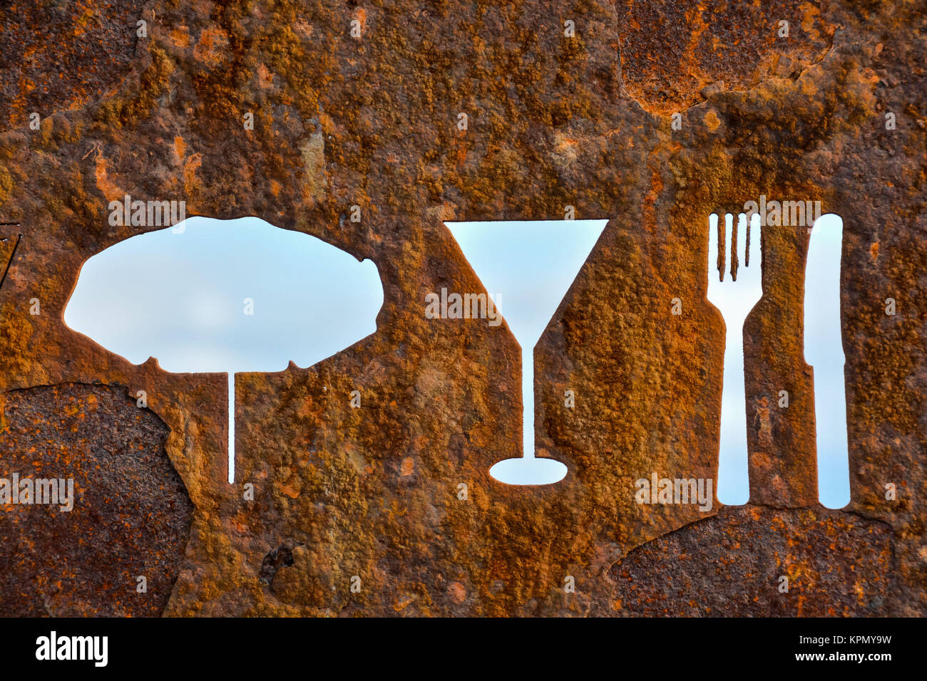 Classic Vintage Old Rusty Oxidated Restaurant Sign With Fork and Knife ...