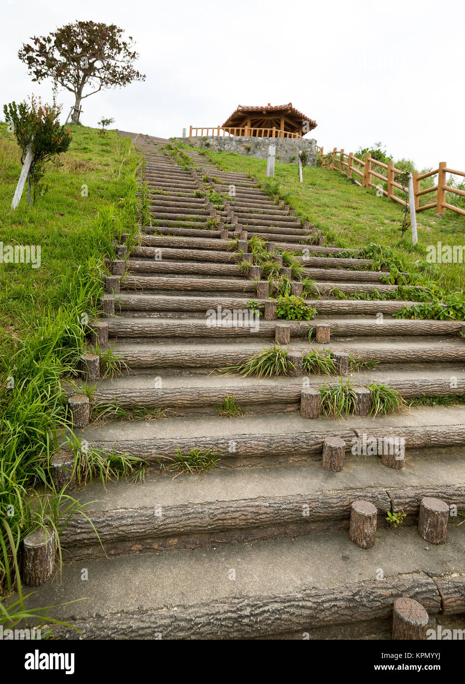 Wooden staircase leading on old mound Stock Photo - Alamy