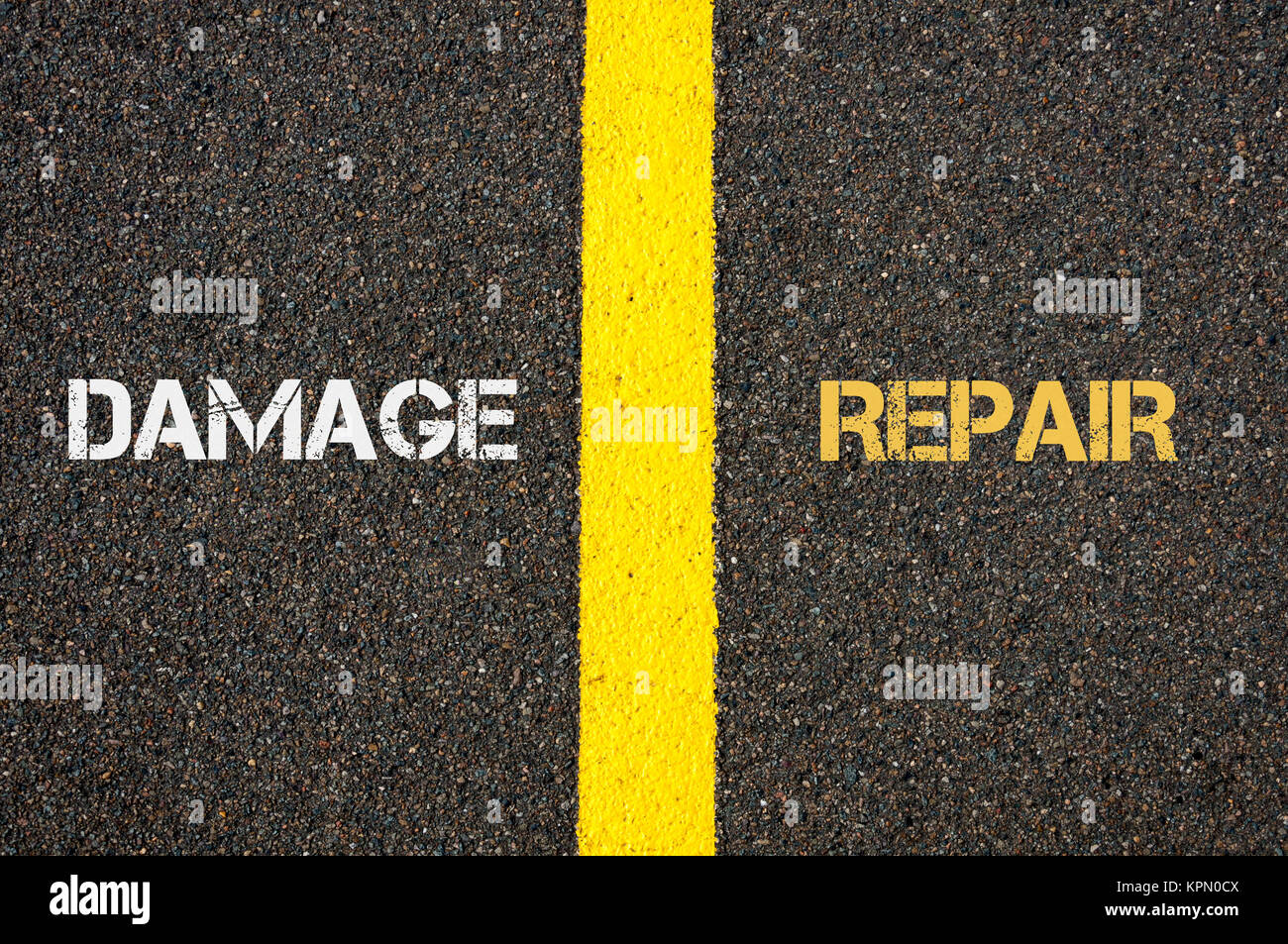 Antonym concept of DAMAGE versus REPAIR Stock Photo - Alamy