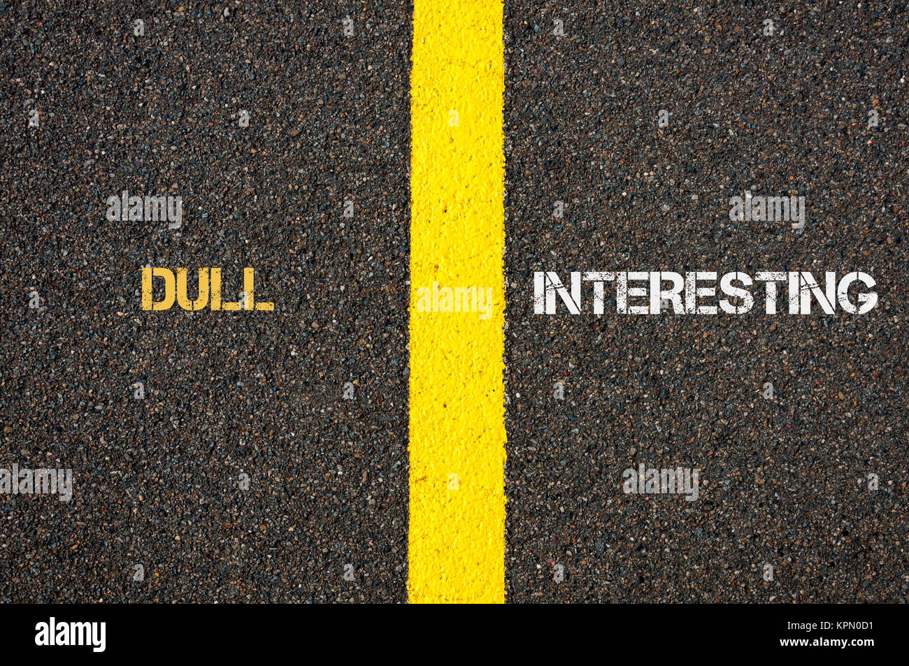 Antonym concept of DULL versus INTERESTING Stock Photo - Alamy