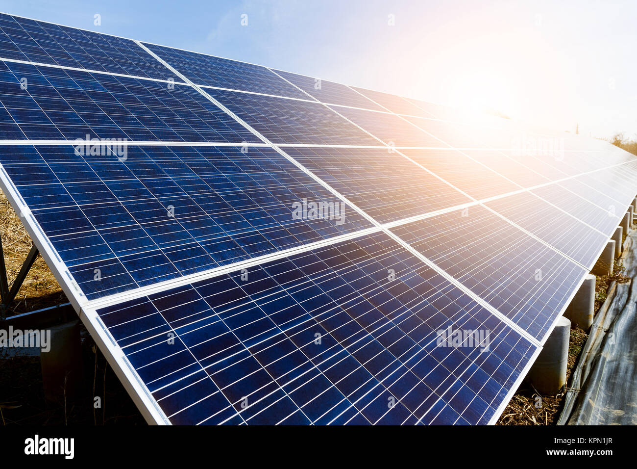 Solar panel with sunset Stock Photo - Alamy
