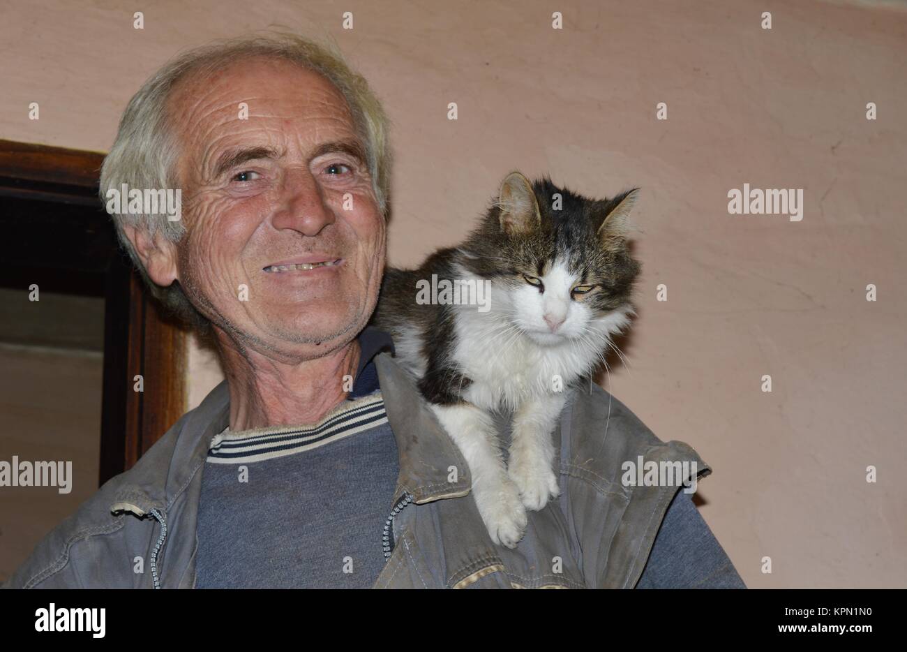 man and cat Stock Photo - Alamy