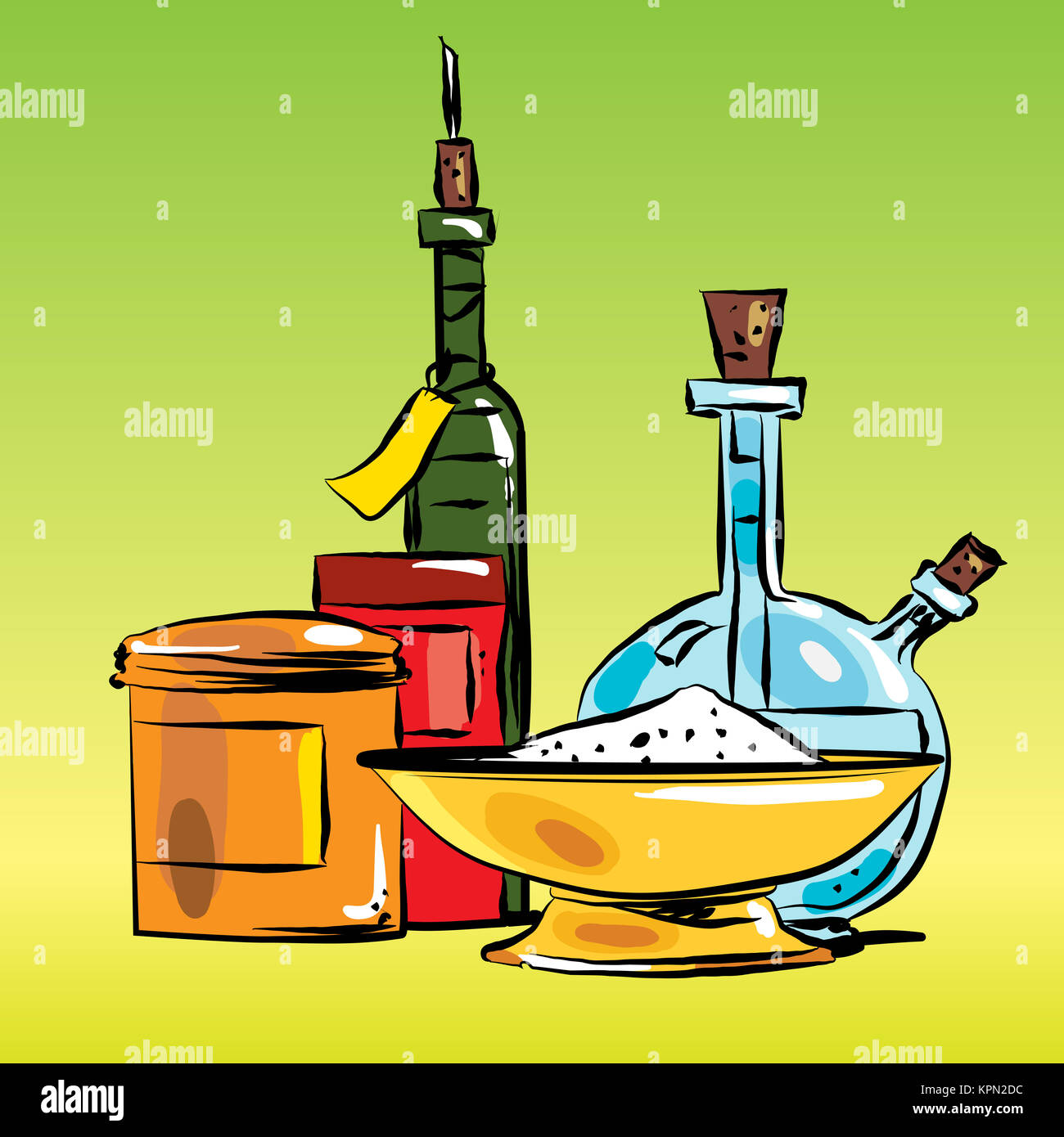 Condiments cooking oil and salt Stock Photo - Alamy