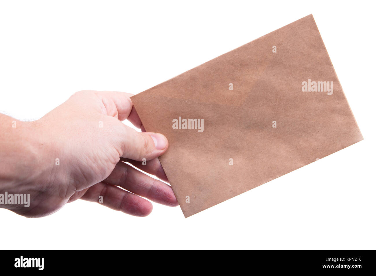 hand holding envelopes with letters on the white background isolated ...