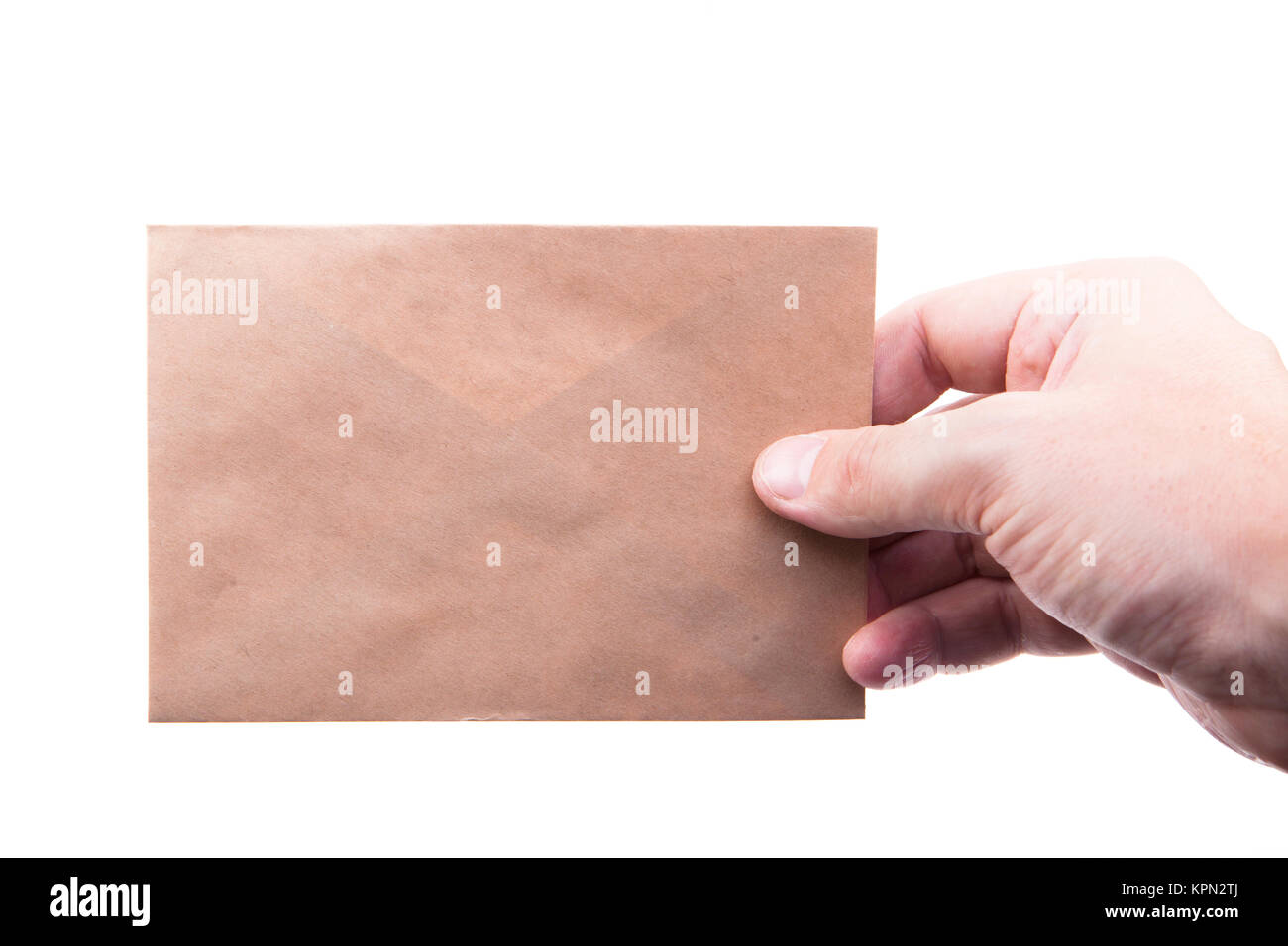 hand holding envelopes with letters on the white background isolated ...