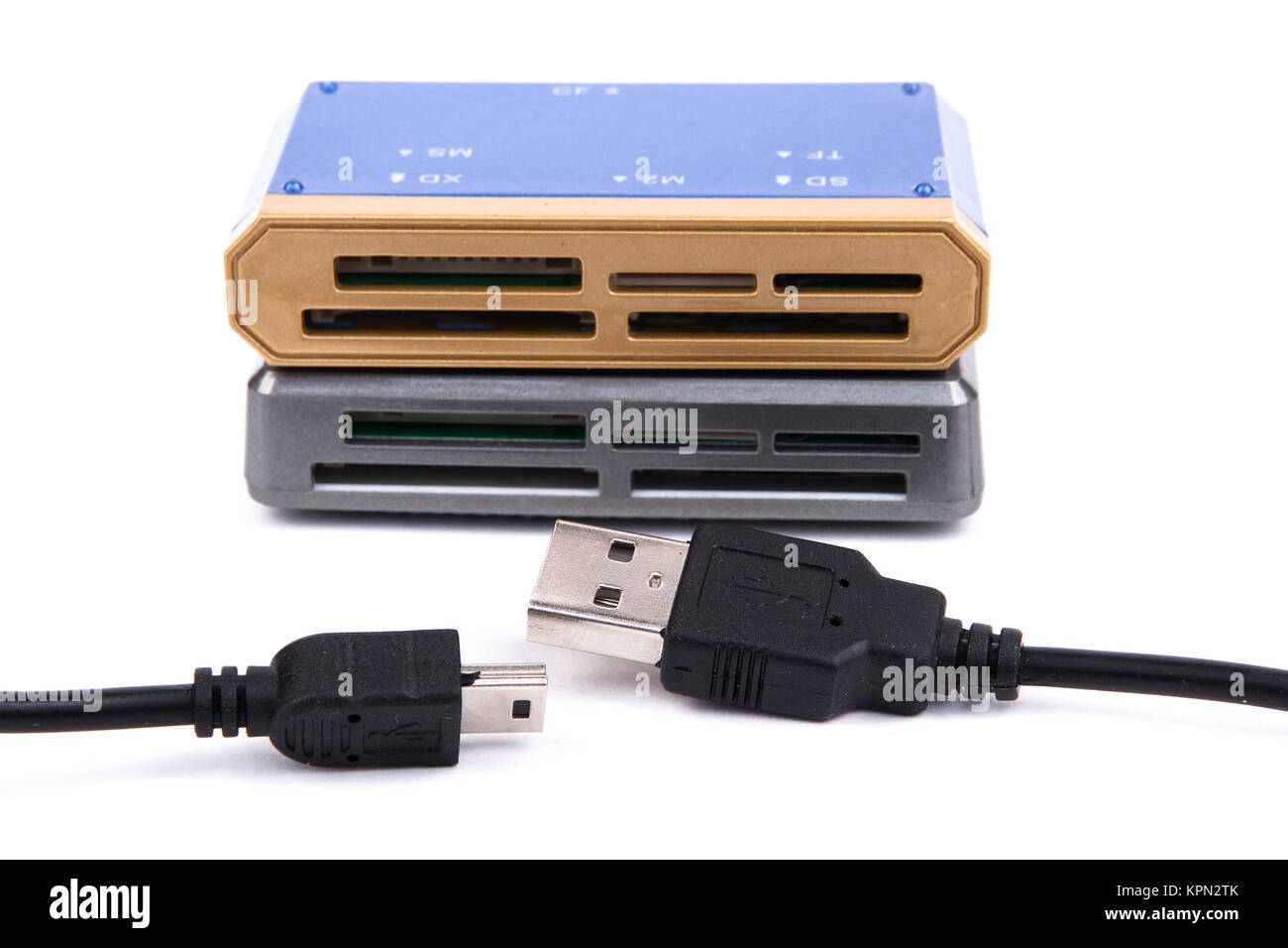 external usb cardreader and usb cabel isolated on white background ...