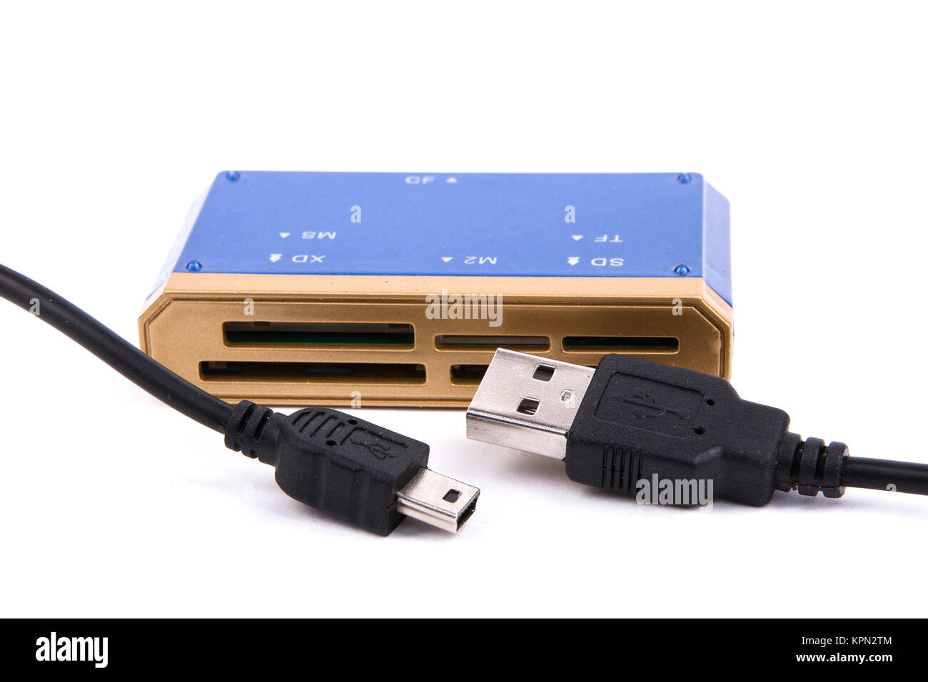 external usb cardreader and usb cabel isolated on white background ...