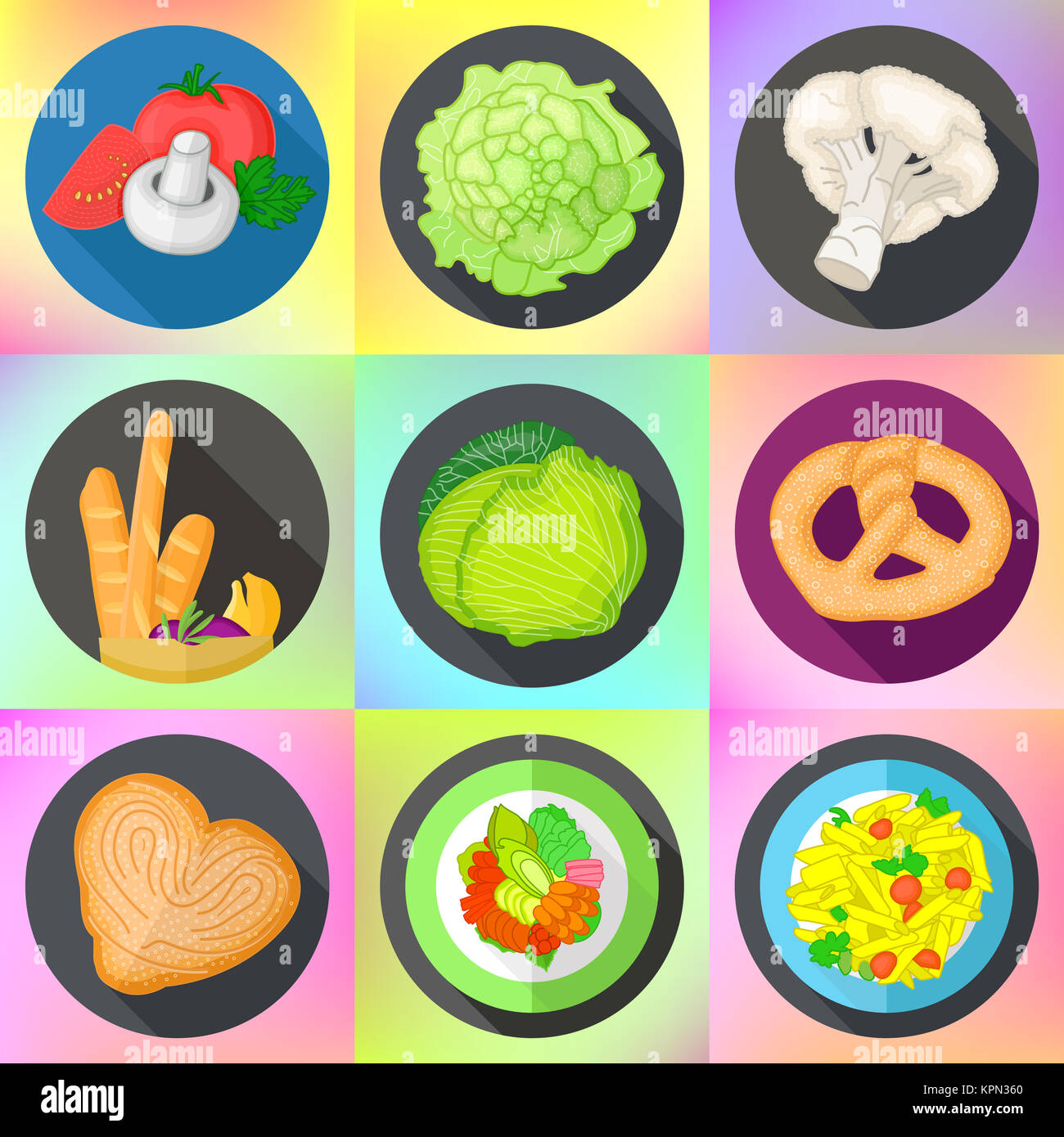 Set various food flat icons Stock Photo - Alamy