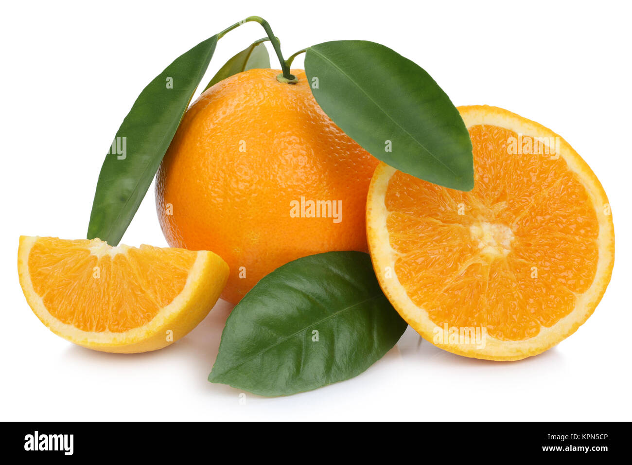 orange orange fruit with leaves pieces cut exempted isolated Stock ...