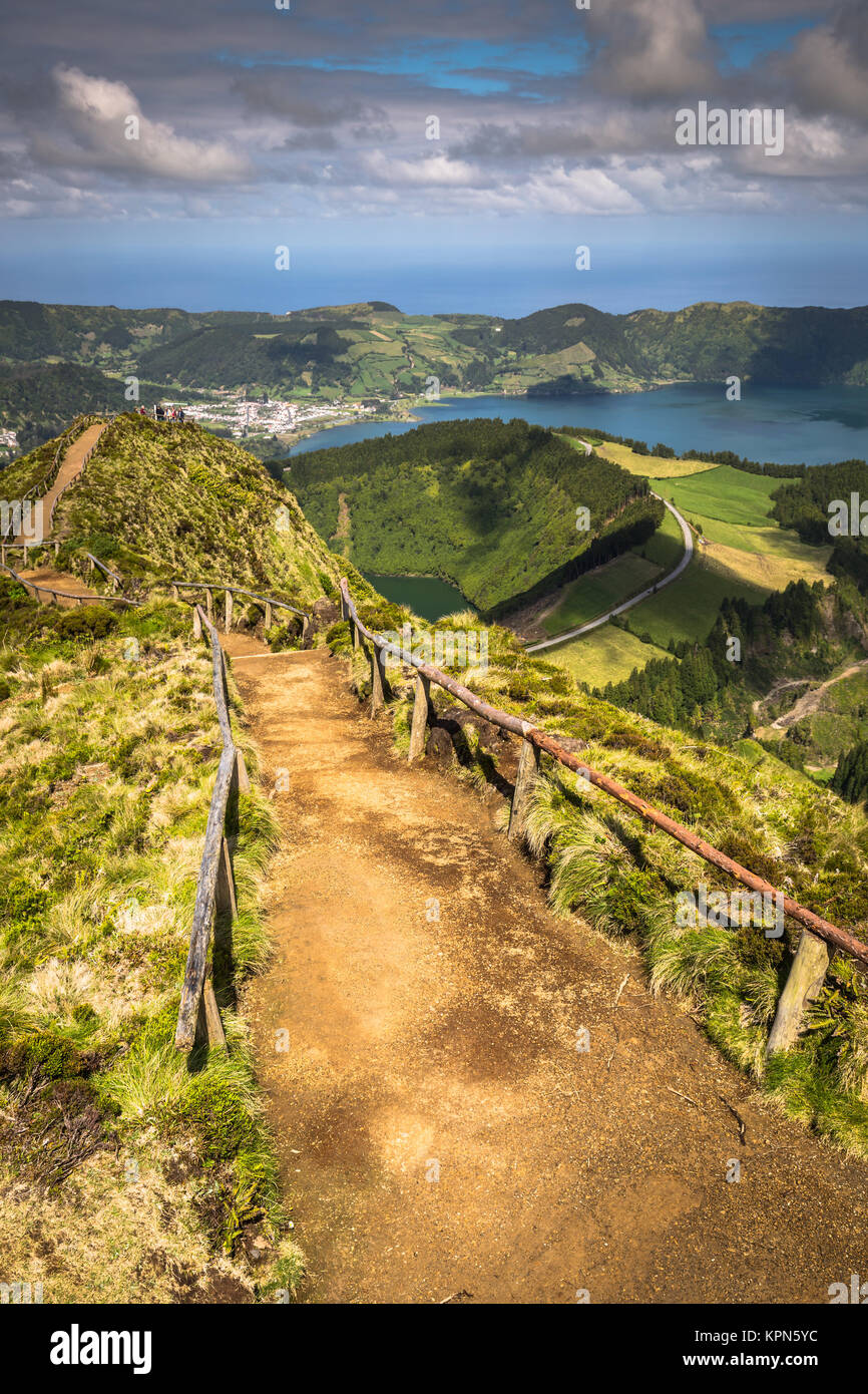 walking path leading to a view on the lakes of sete cidades,azores ...