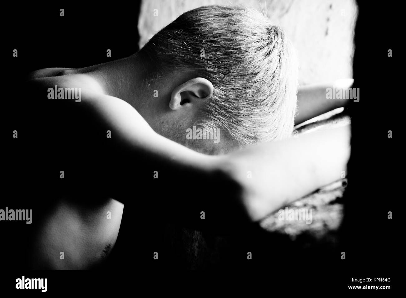 Child by window Black and White Stock Photos & Images - Alamy