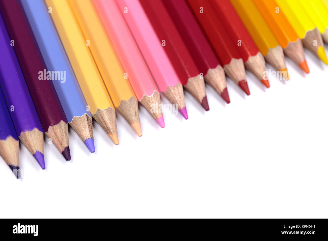 Colorful Pencils Close Up Facing Down from Top Left Corner Stock Photo ...