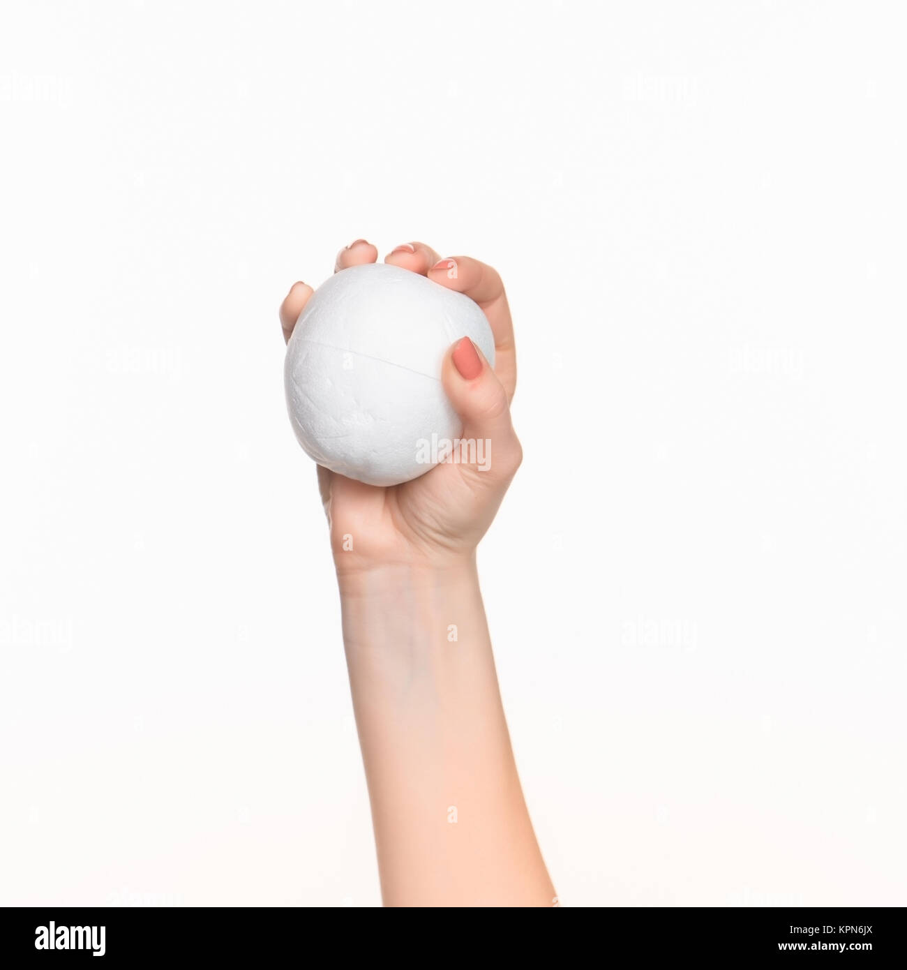 The female hand holding white blank styrofoam oval Stock Photo - Alamy