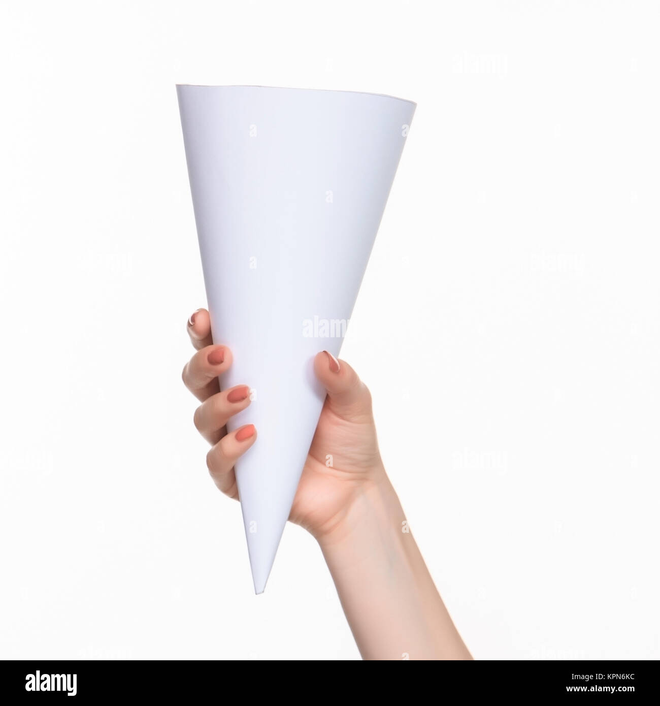The cone in female hands on white background Stock Photo - Alamy