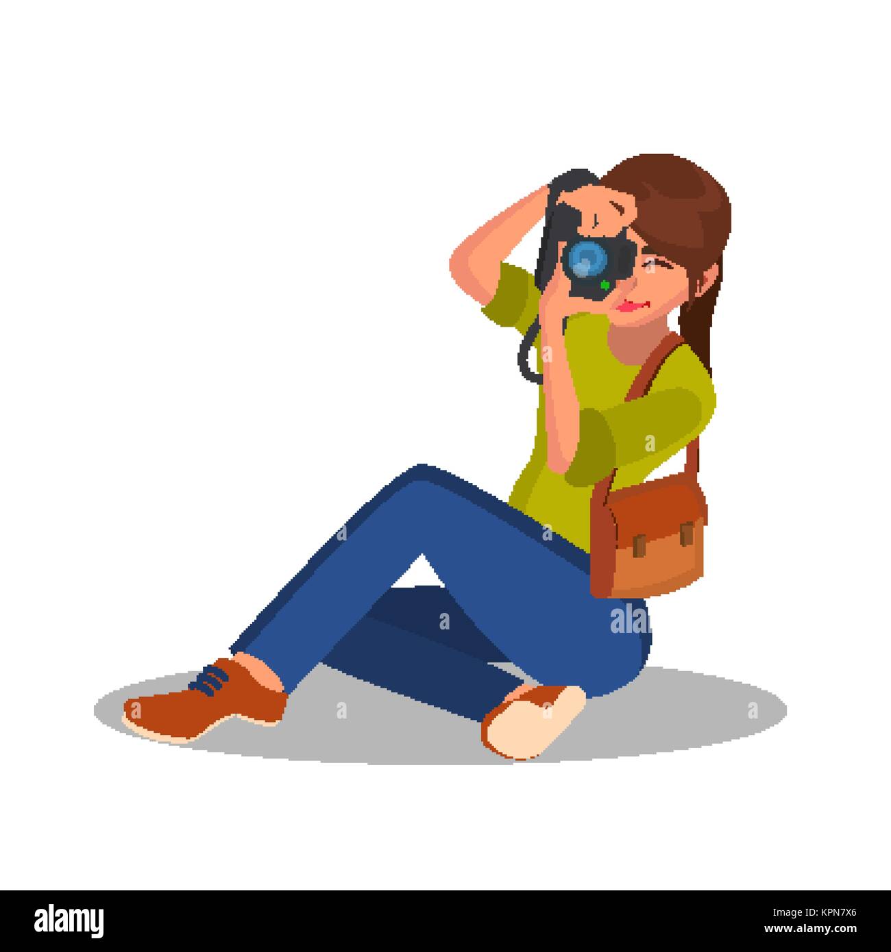 Photographer Girl Vector. Photographic Camera. Reporter, Journalist ...