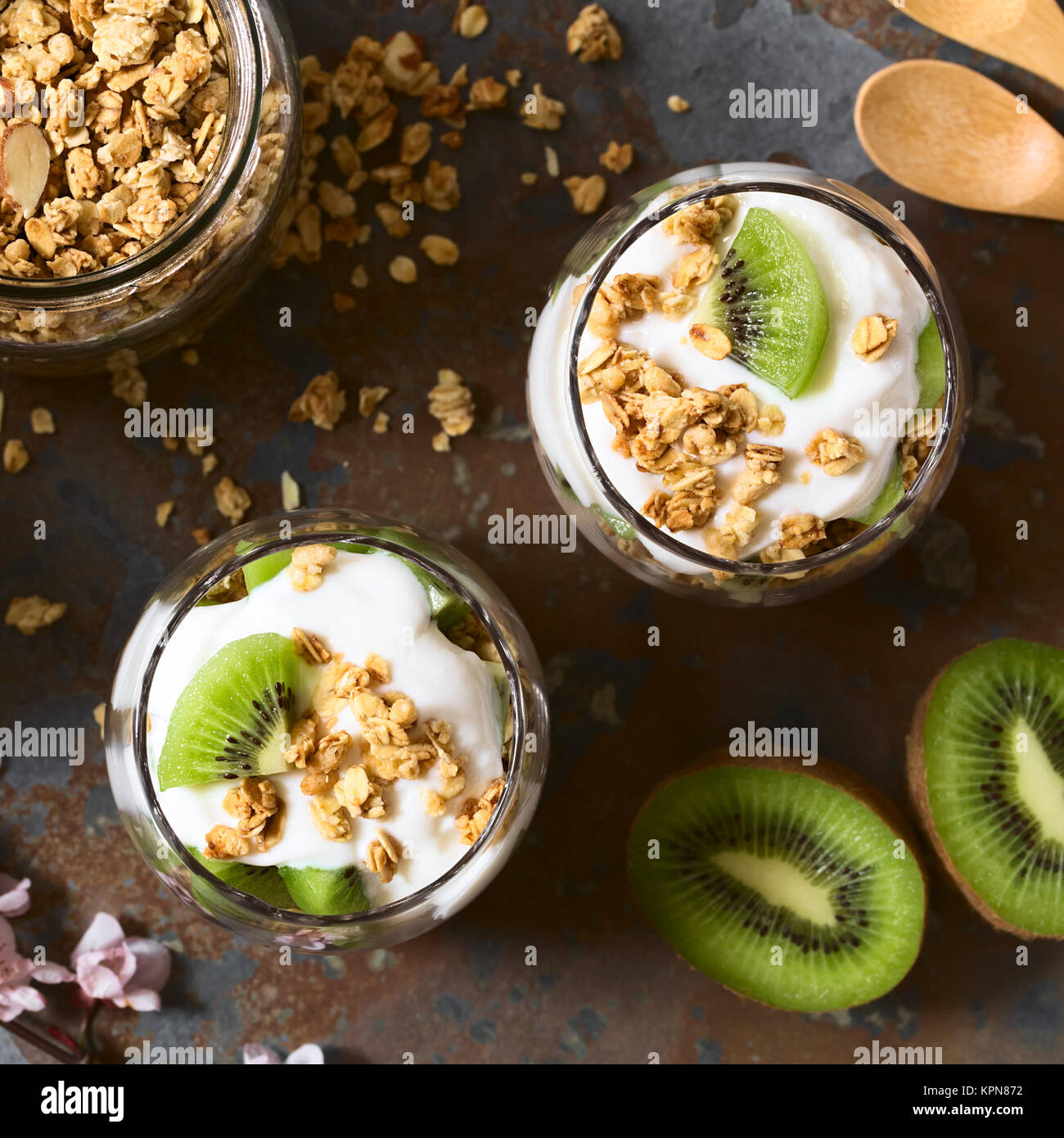 Yogurt Granola and Kiwi Parfait Stock Photo - Alamy