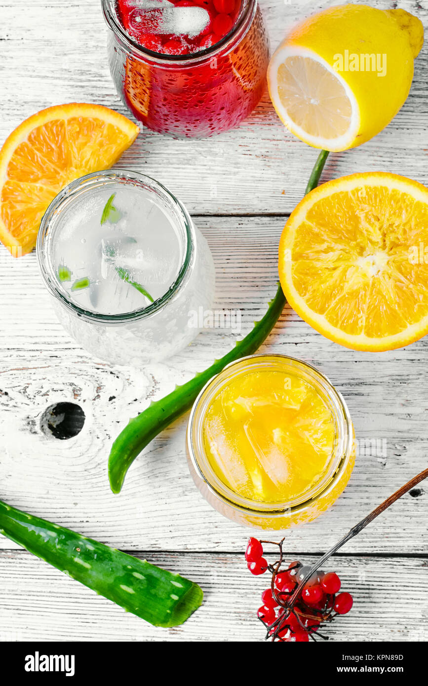 refreshing juice from fruits and aloe Stock Photo - Alamy