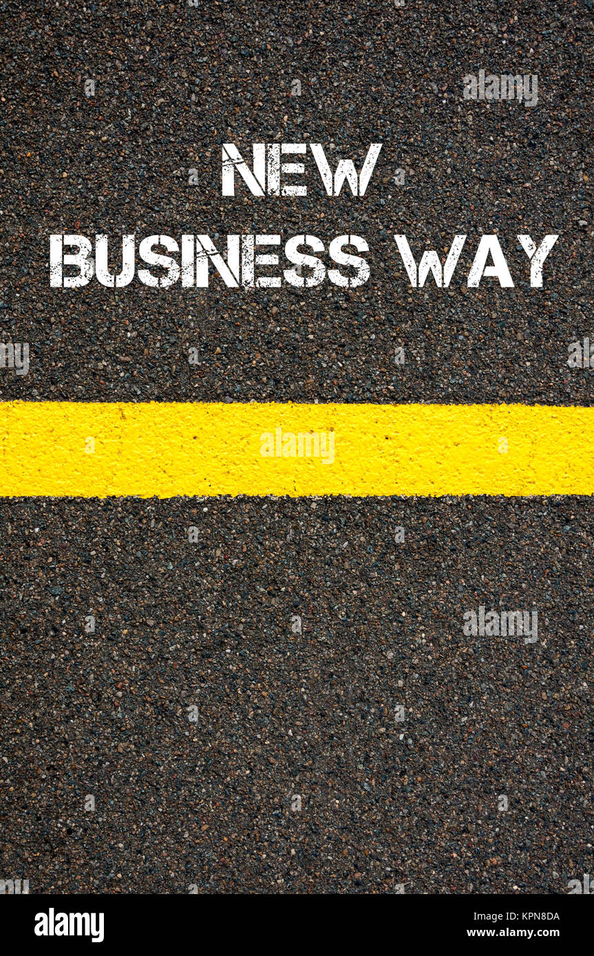 Road marking yellow line words NEW BUSINESS WAY Stock Photo - Alamy