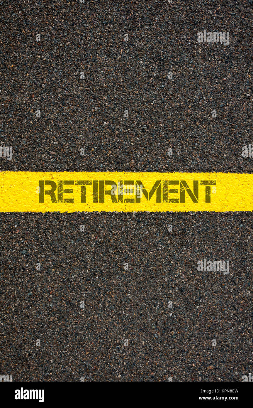 Road marking yellow line with word RETIREMENT Stock Photo - Alamy
