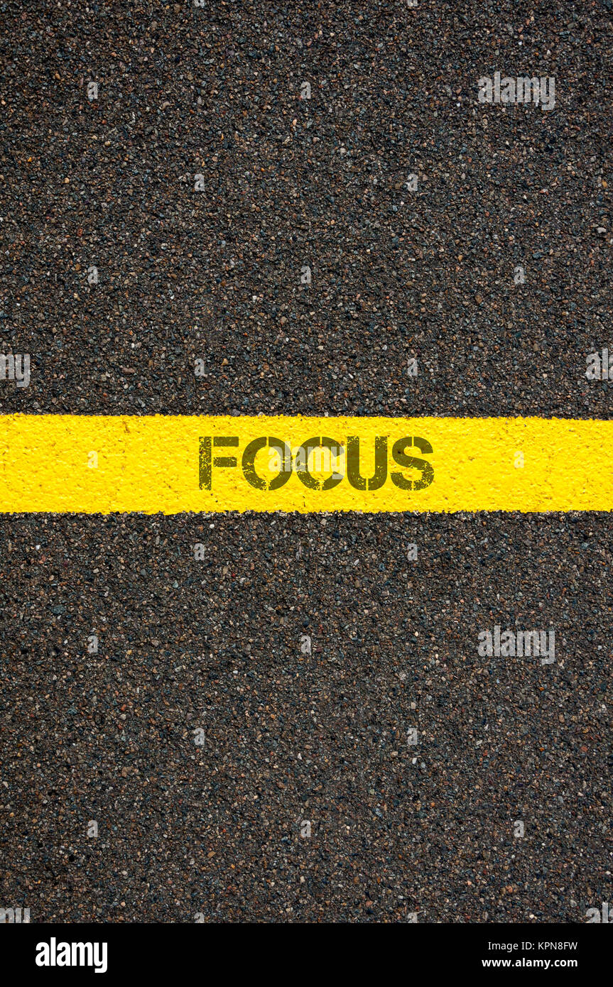 Road marking yellow line with word FOCUS Stock Photo - Alamy