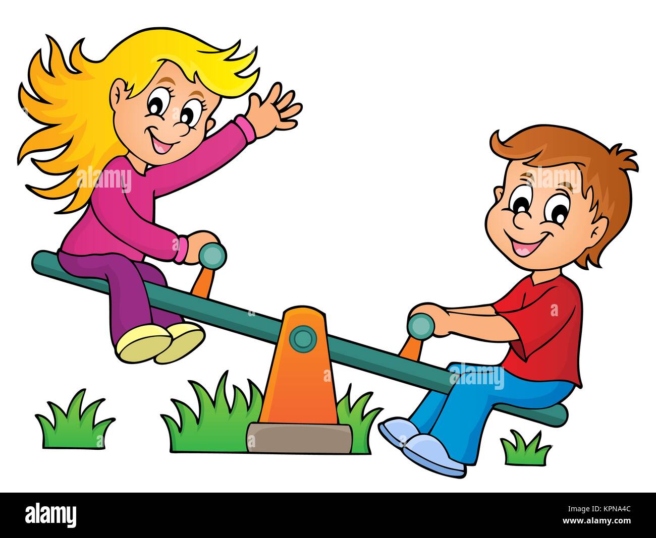Children on seesaw theme image 1 Stock Photo - Alamy