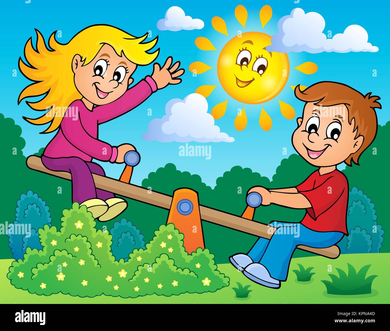 Children on seesaw theme image 2 Stock Photo - Alamy