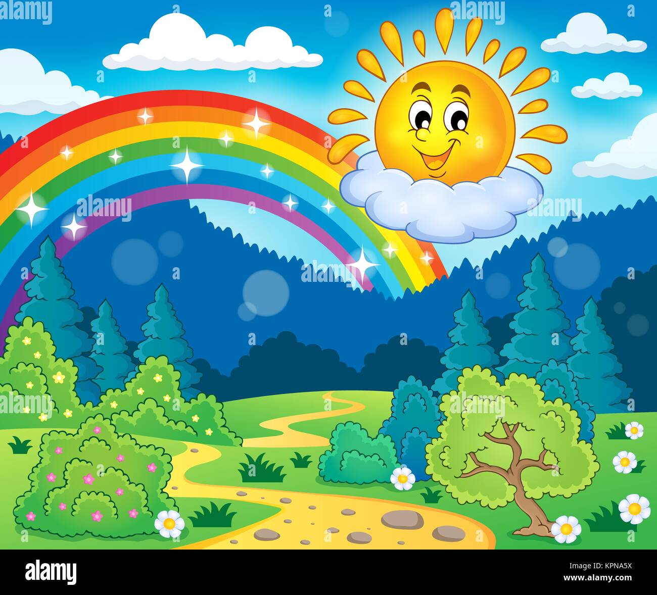 Spring theme with cheerful sun Stock Photo - Alamy