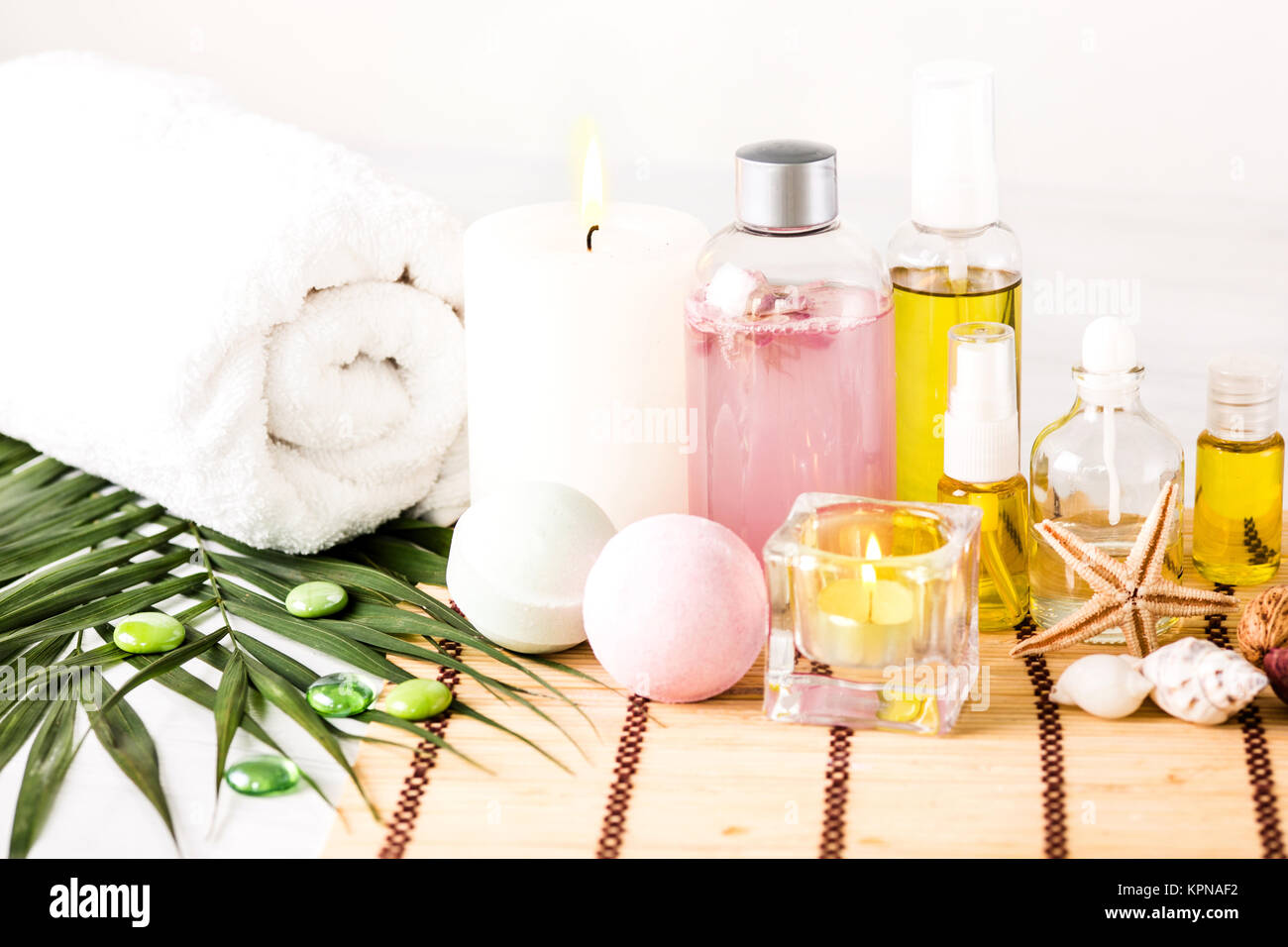 Spa setting with aroma oil, vintage style Stock Photo - Alamy