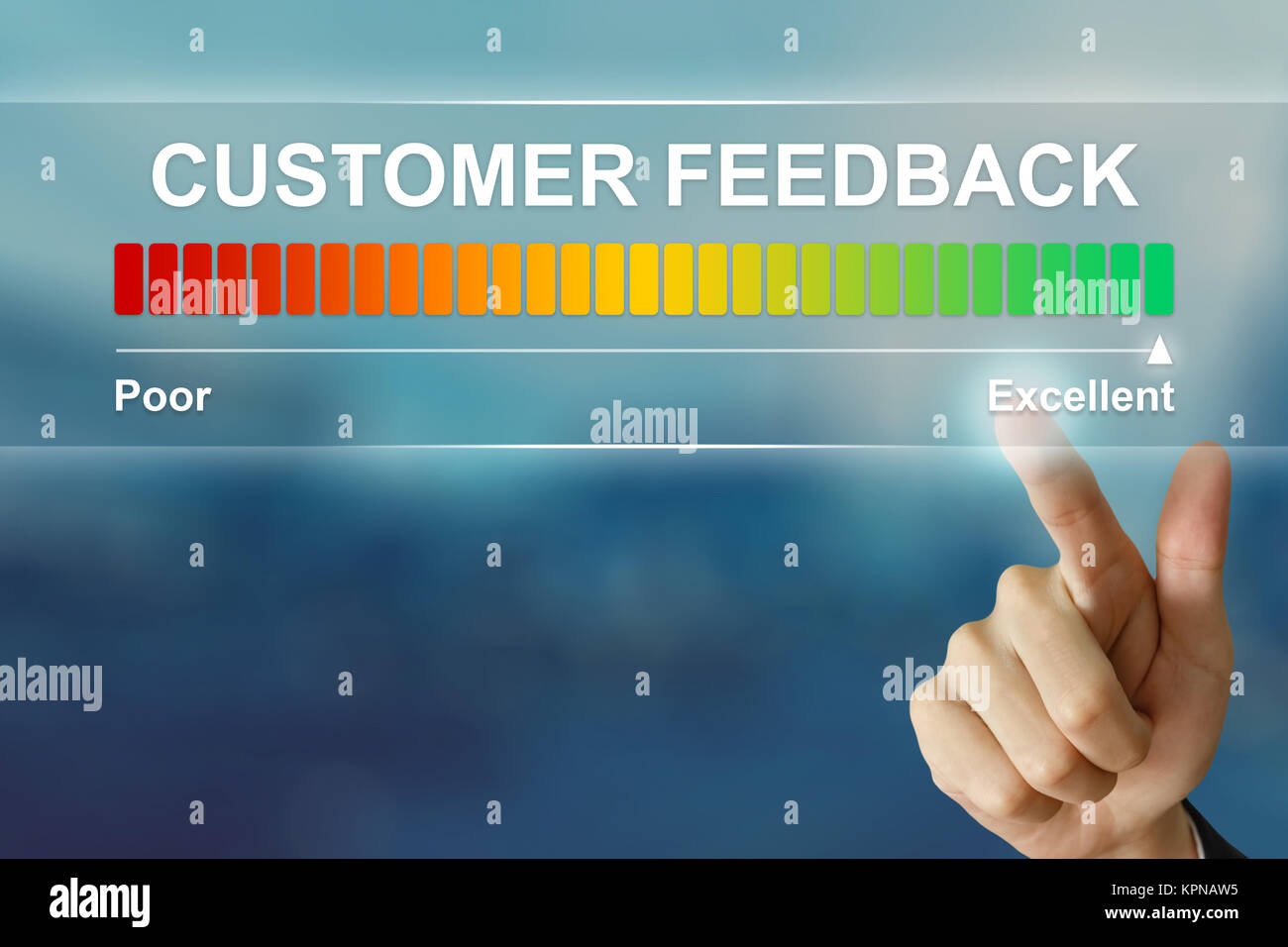 business hand clicking excellent customer feedback on virtual screen ...