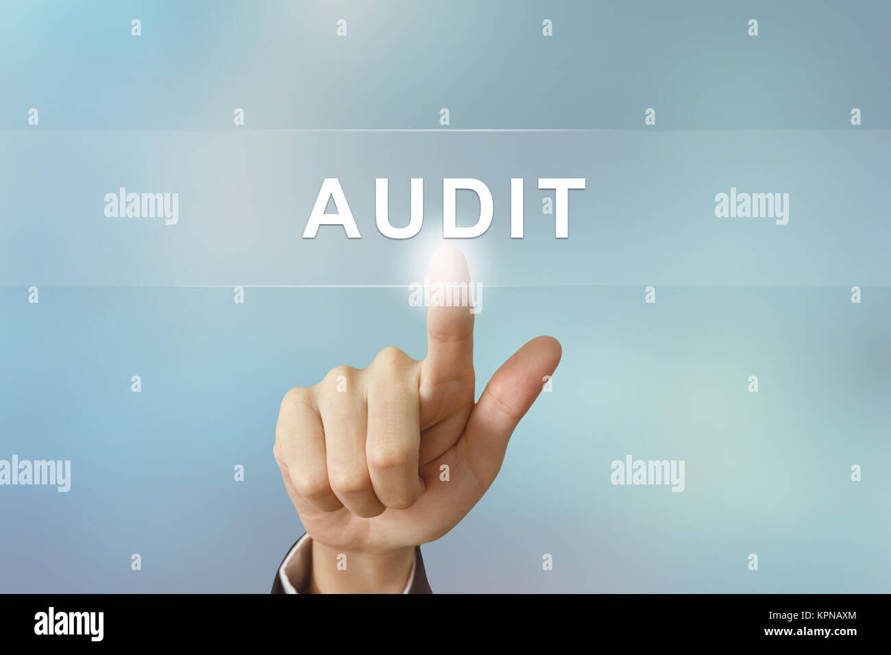 business hand clicking audit button on blurred background Stock Photo ...