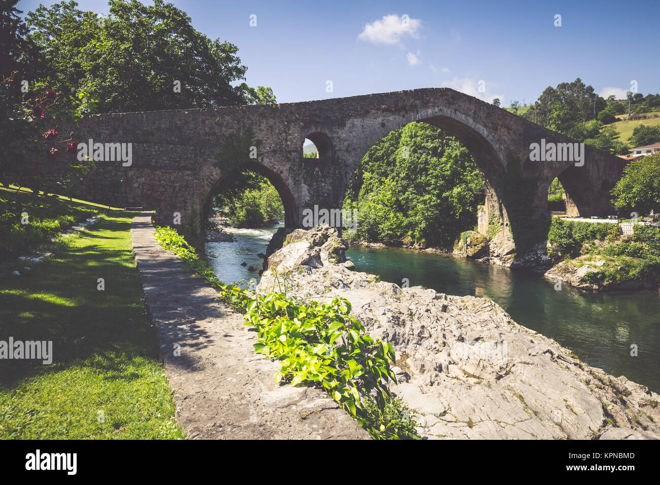 old roman stone bridge in cangas de onis (asturias),spain Stock Photo ...