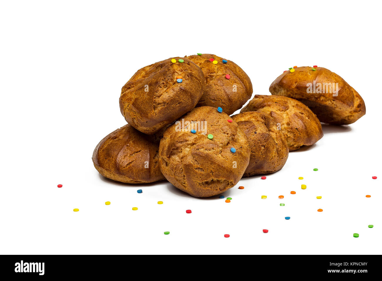 On a white background there are floury confectionery products and ...