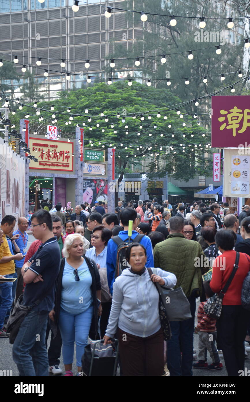 Crowd of asian people in Chiu Chow christmas market in Hong Kong, China ...