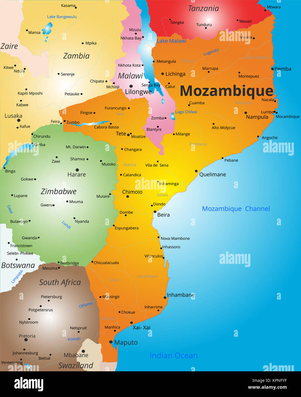 color map of Mozambique country Stock Photo - Alamy