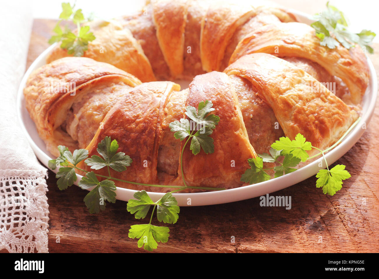 Meatloaf ring baked in pastry Stock Photo - Alamy